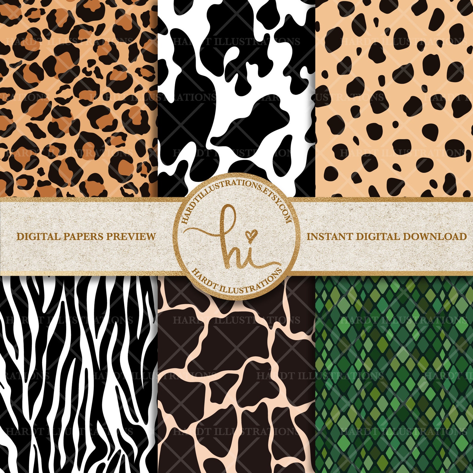 Animal Print Digital Paper Safari Digital Paper Zoo Animals | Etsy