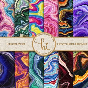 Colorful Swirls Digital Paper, Liquid Marble Digital Paper, Marble Gold ...