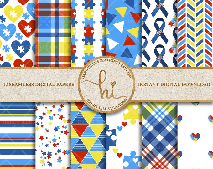 Autism Digital Paper, Autism Awareness Day, World Autism Month, Jigsaw ...