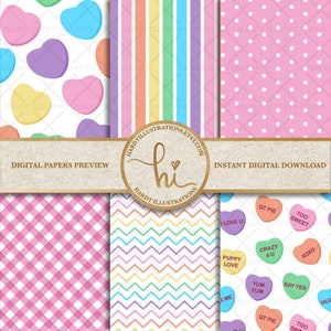 Candy Heart Digital Paper, Valentine Digital Paper, Conversation Hearts ...