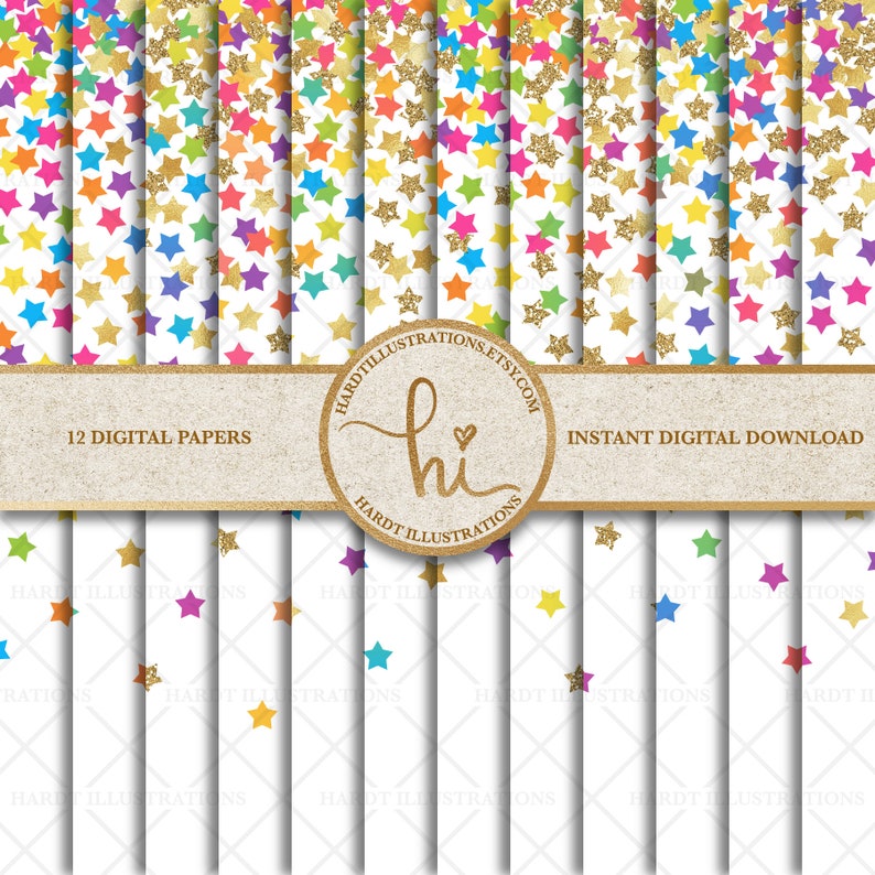 Bright Rainbow Star Confetti Digital Paper Falling Confetti - Etsy