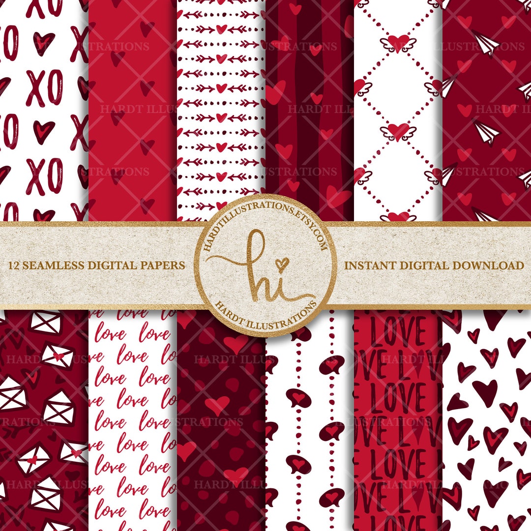 Burgundy Love Digital Paper, Valentine Digital Paper, Valentine's Day ...