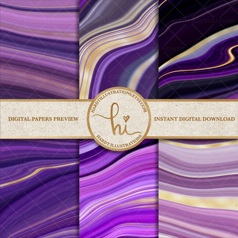 Purple Agate Digital Paper Swirls Digital Paper Marble Gold - Etsy
