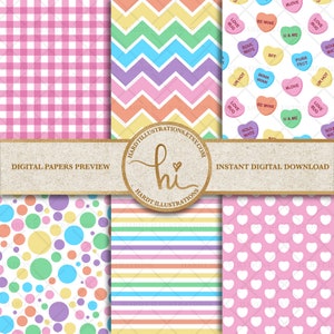 Candy Heart Digital Paper, Valentine Digital Paper, Conversation Hearts ...
