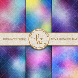 Fantasy Watercolor Digital Paper, Pastel Ombre Grunge Texture, Rainbow ...