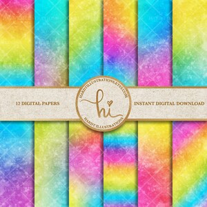 Bright Rainbow Watercolor Digital Paper, Ombre Gradient Digital Paper ...