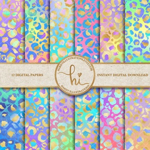 Holographic Leopard Print Digital Paper, Neon Rainbow Digital Paper ...