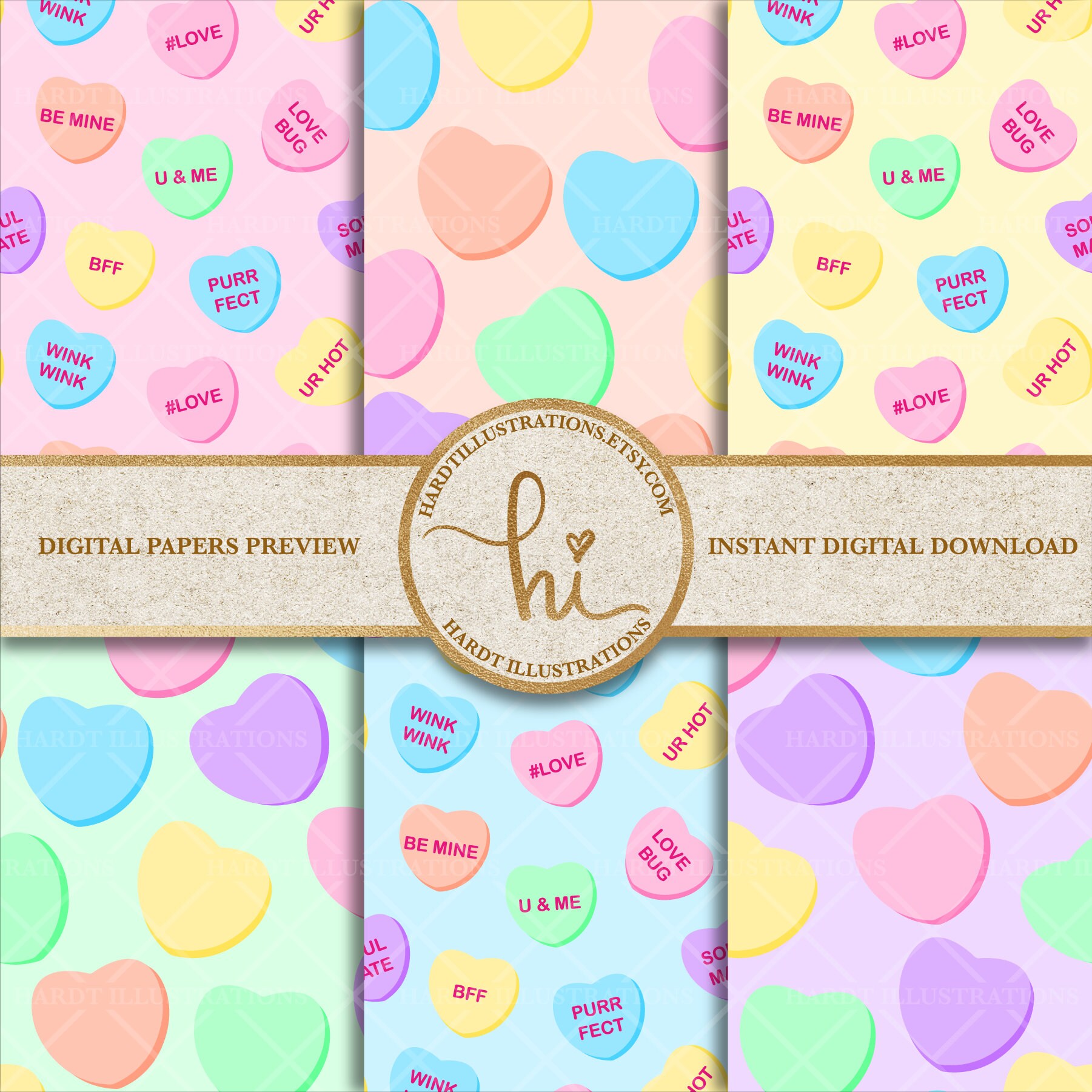 Pastel Candy Heart Digital Paper Valentine Digital Paper - Etsy Denmark