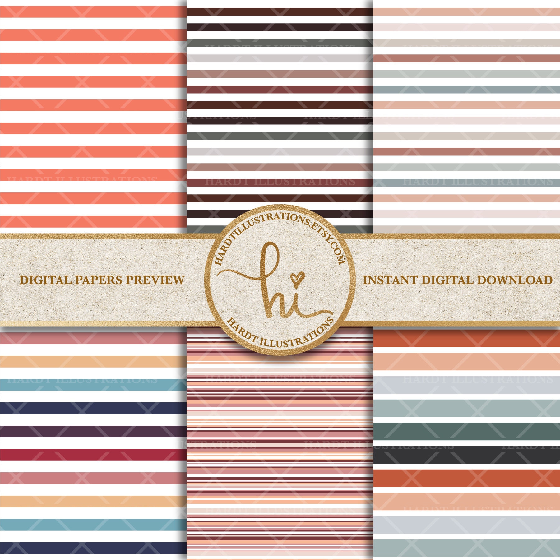 Retro Stripe Digital Paper Neutral Candy Stripes Design | Etsy