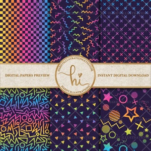 Bright Rainbow Retro Digital Paper Holographic Neon Ombre - Etsy