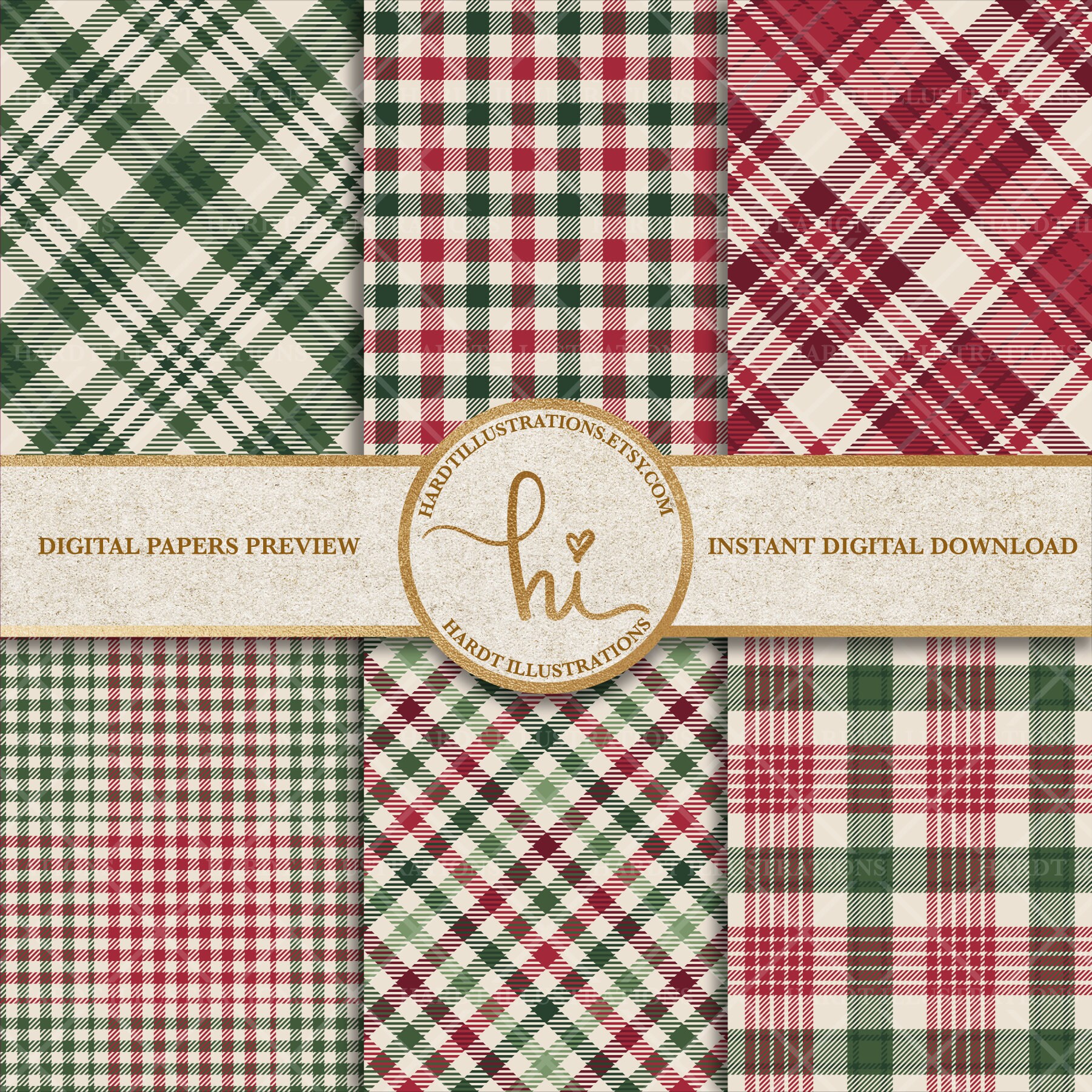 Vintage Christmas Plaid Digital Paper Checkered Design | Etsy