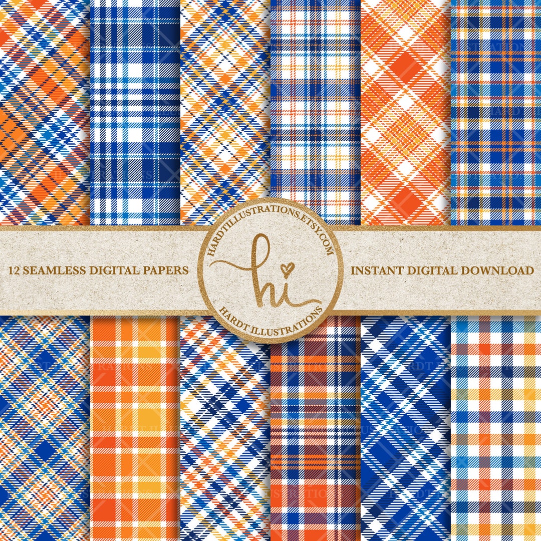 Blue & Orange Plaid Digital Paper, Summer Plaid Digital Paper, Tartan ...