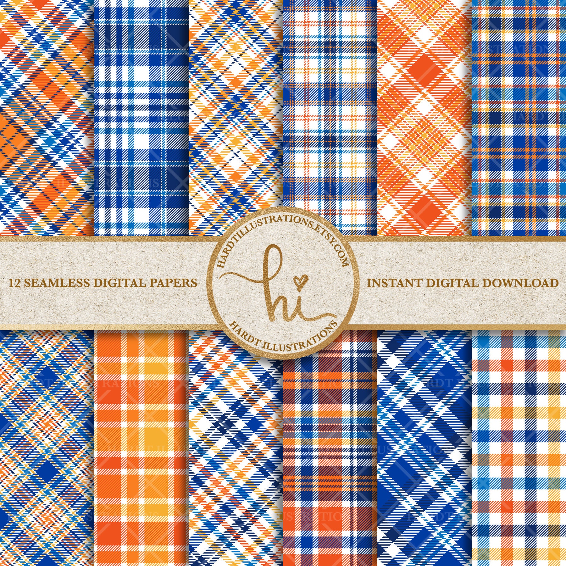 Blue & Orange Plaid Digital Paper Summer Plaid Digital Paper | Etsy