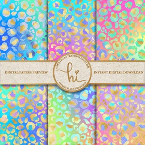 Holographic Leopard Print Digital Paper, Neon Rainbow Digital Paper ...