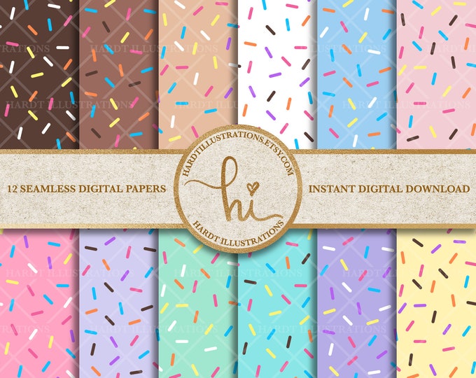 Thin Sprinkles Digital Paper, Rainbow Confetti, Pastel Donut Sprinkles ...