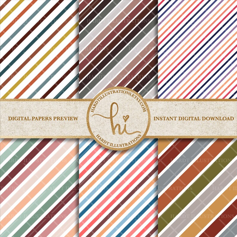 Retro Stripe Digital Paper Neutral Candy Stripes Design - Etsy