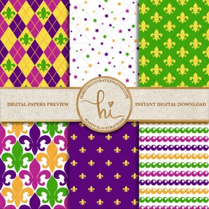 Mardi Gras Digital Paper, Fat Tuesday Digital Paper, Fleur De Lis ...