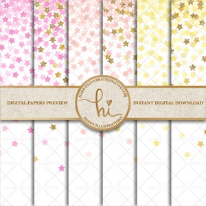 Pastel Rainbow Star Confetti Digital Paper, Falling Confetti Background ...