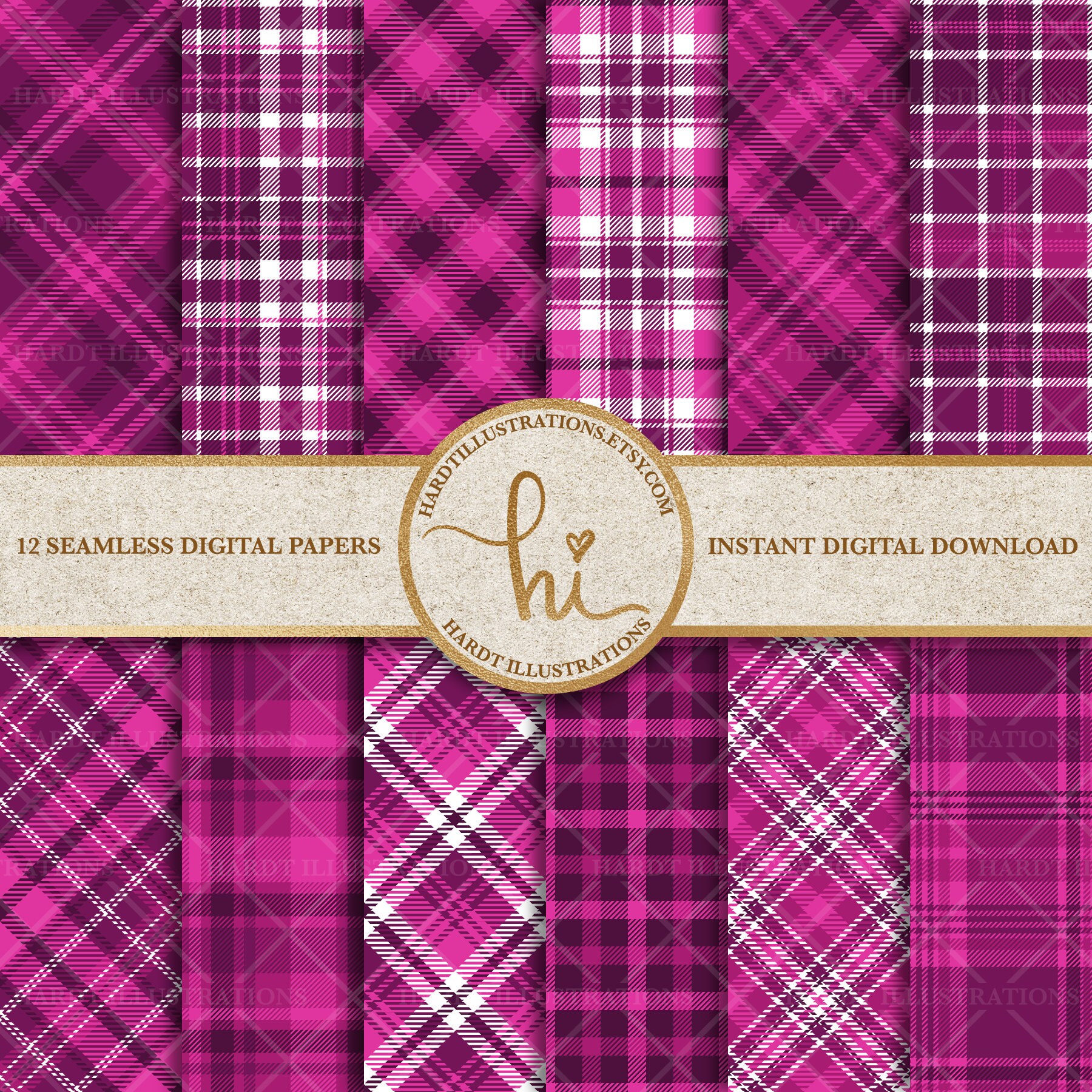 Fuchsia Plaid Digital Paper Valentine's Day Check - Etsy
