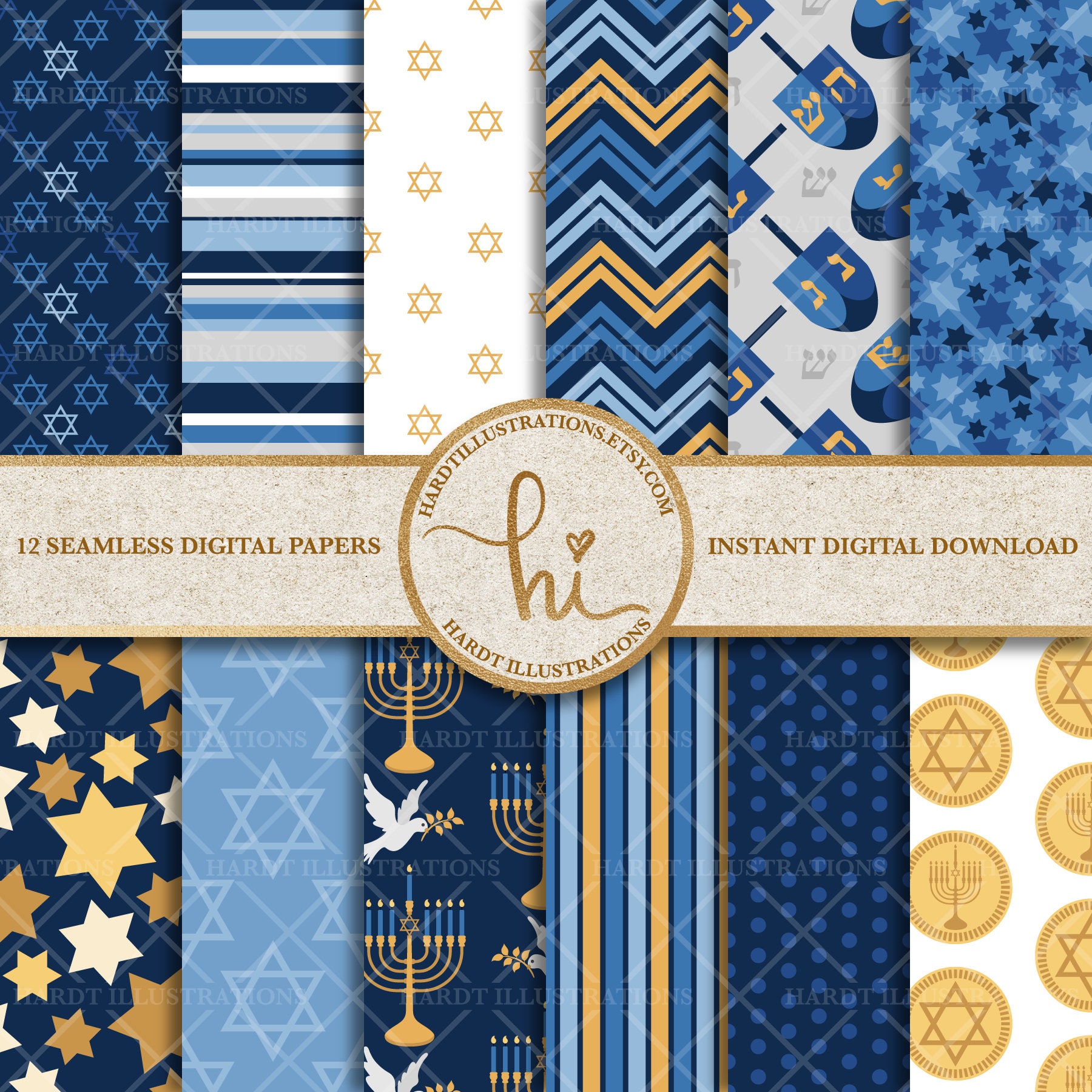 Hanukkah Digital Paper Jewish Digital Paper Star of David | Etsy