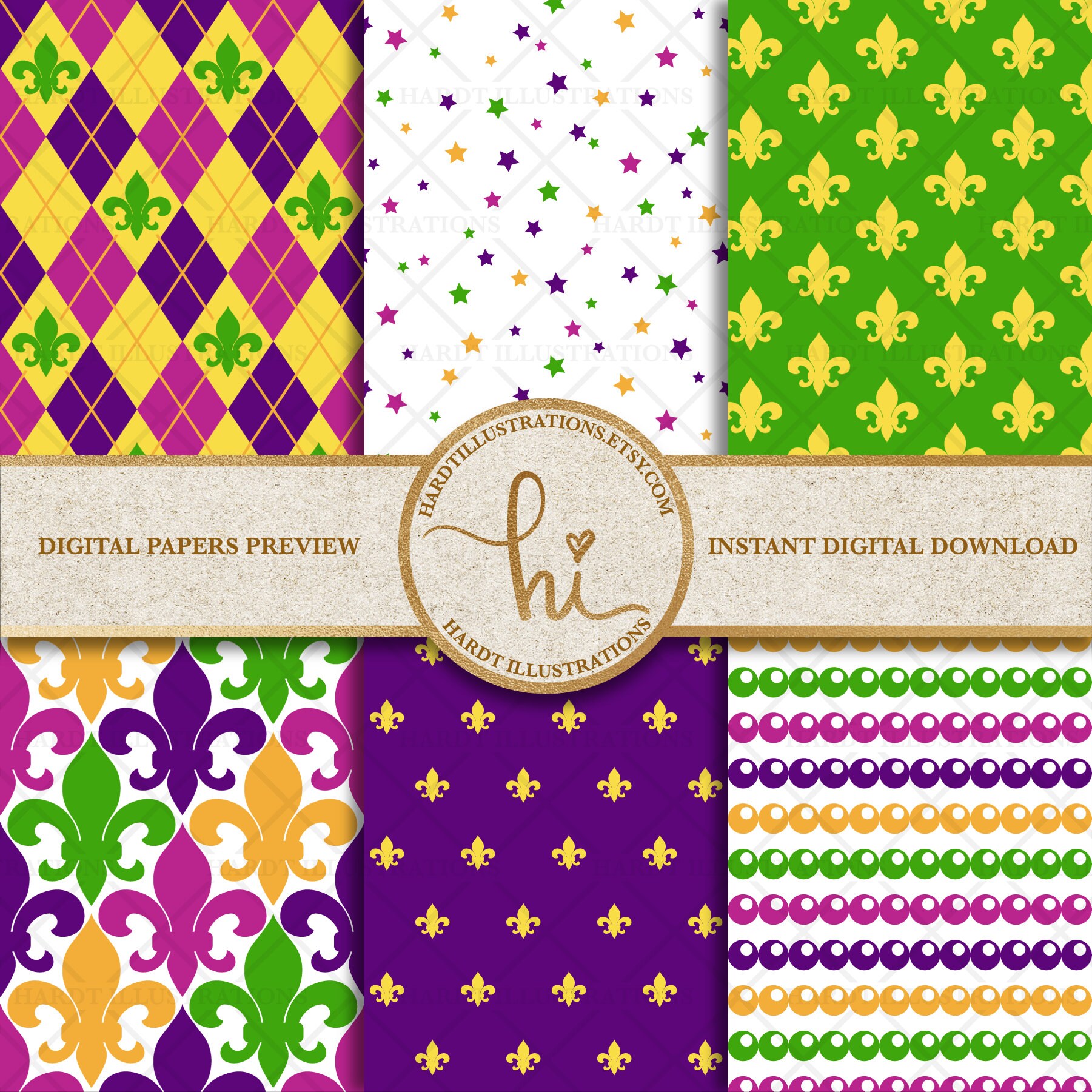 Mardi Gras Digital Paper Fat Tuesday Digital Paper Fleur De | Etsy