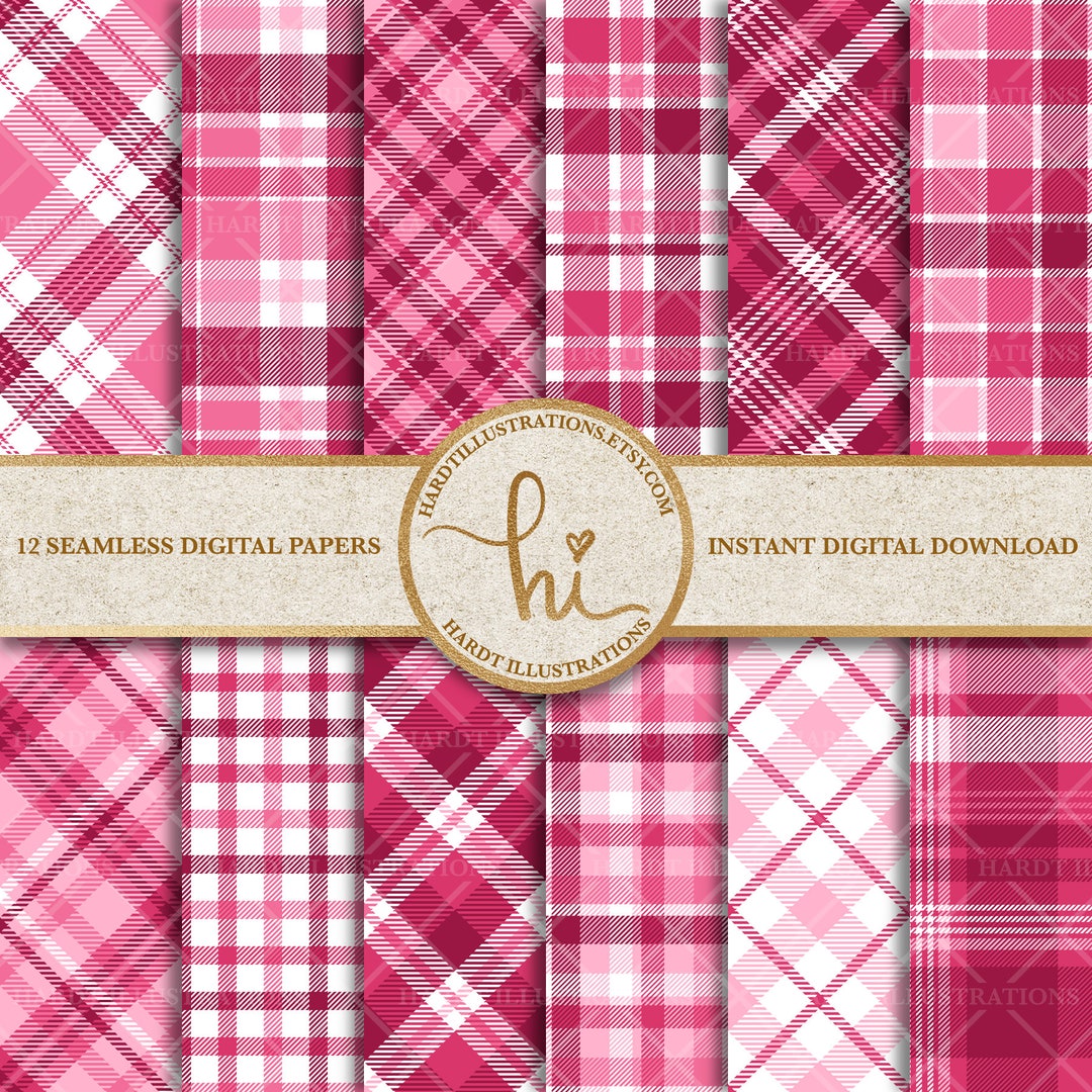 Blush Pink Plaid Digital Paper, Valentine's Day Check Texture, Red ...