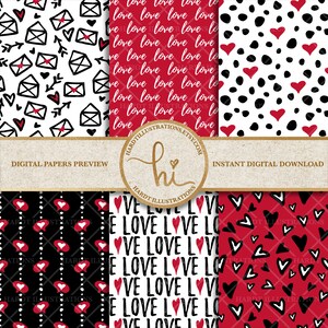Red Love Digital Paper, Valentine Digital Paper, Valentine's Day Design ...