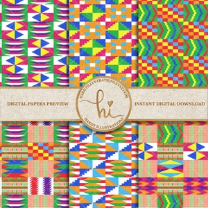 Colorful Kente Digital Paper, African Kente Cloth, Woven Fabric Print ...