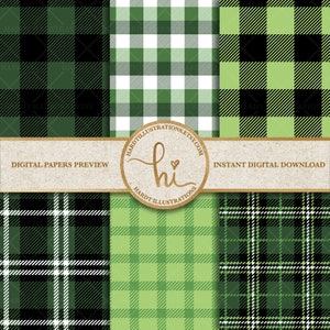 Green Buffalo Plaid Digital Paper, Buffalo Check Design, Xmas ...
