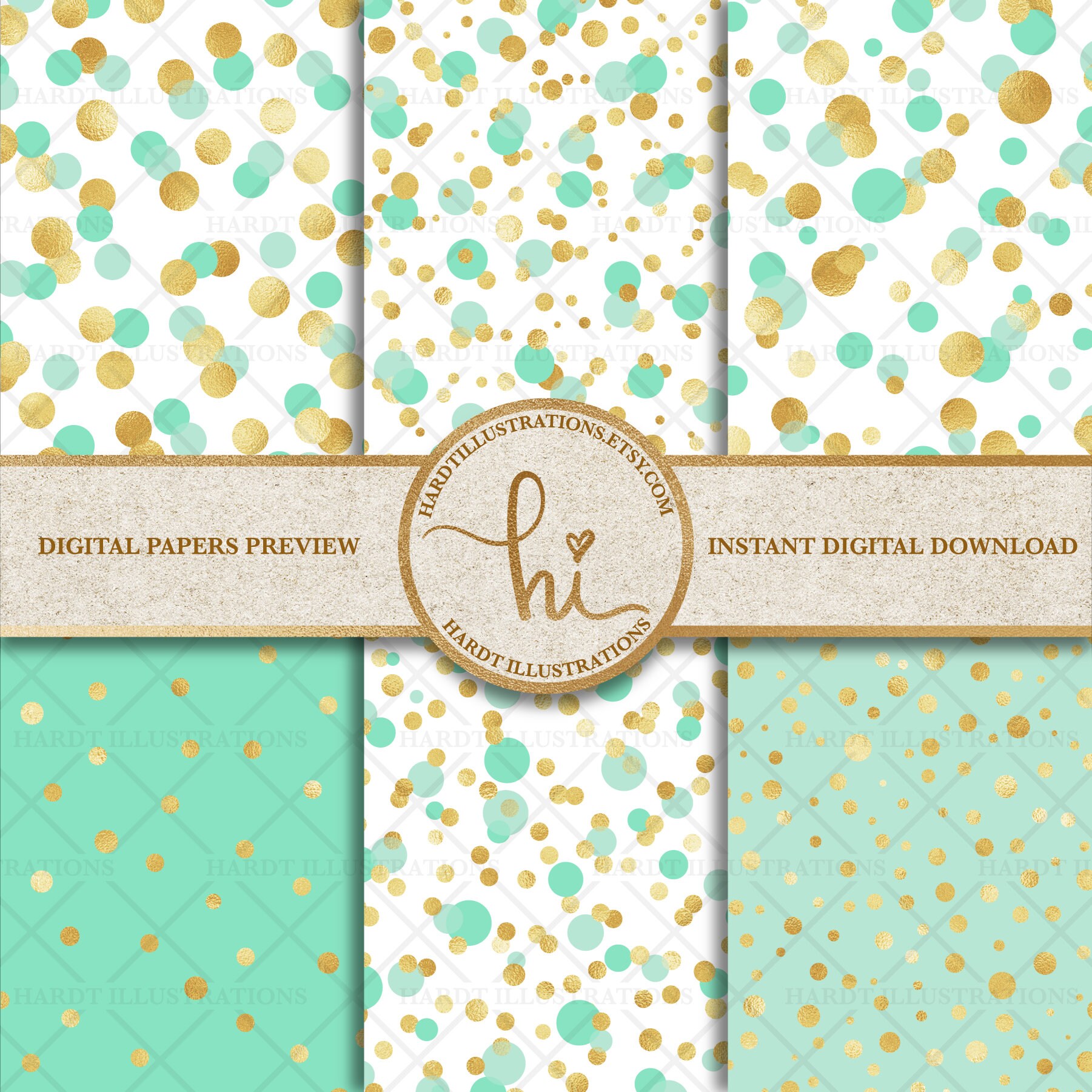 Mint & Gold Confetti Digital Paper Confetti Background | Etsy