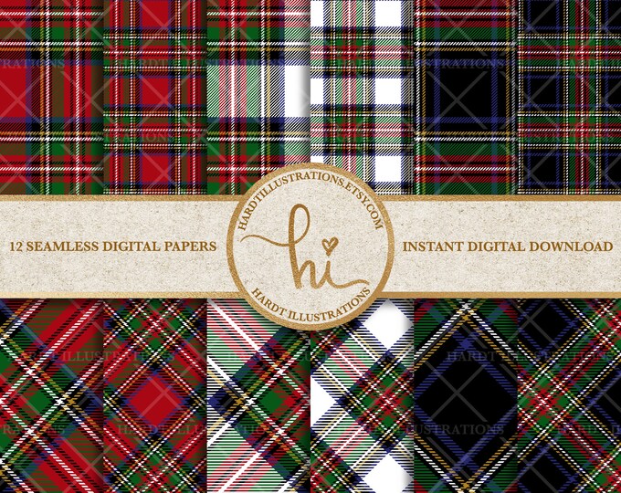 School Plaid Digital Paper Traditional Tartan Patterns and School ...
