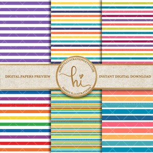 Rainbow Stripes Digital Paper, Bright Candy Stripes Design, Colorful ...