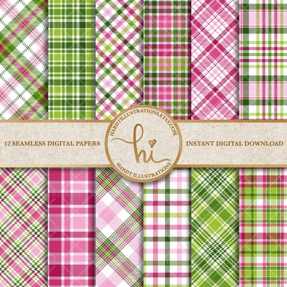 Peony Plaid Digital Paper Pink & Green Plaid Digital Paper | Etsy