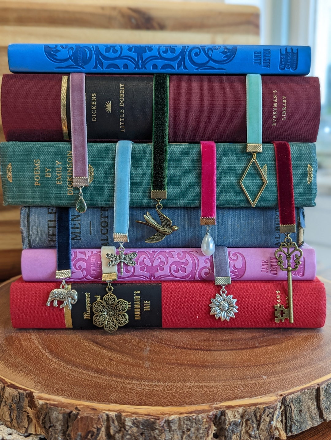 Custom Silver Charm Vintage Style Velvet Ribbon Bookmarks - Etsy