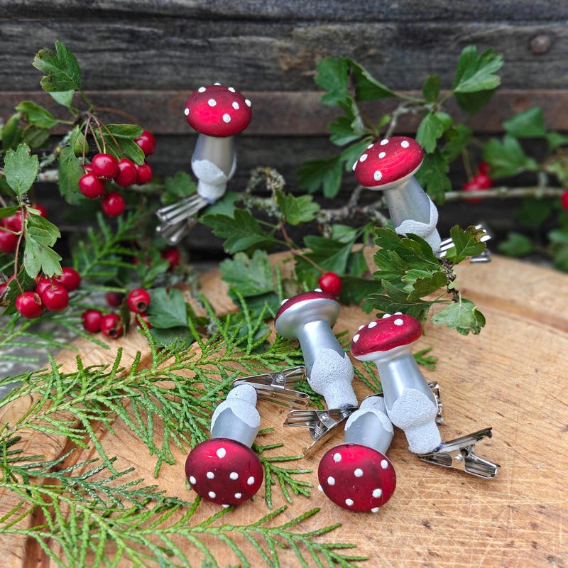 Mushroom Glass Ornament Clip - Etsy UK