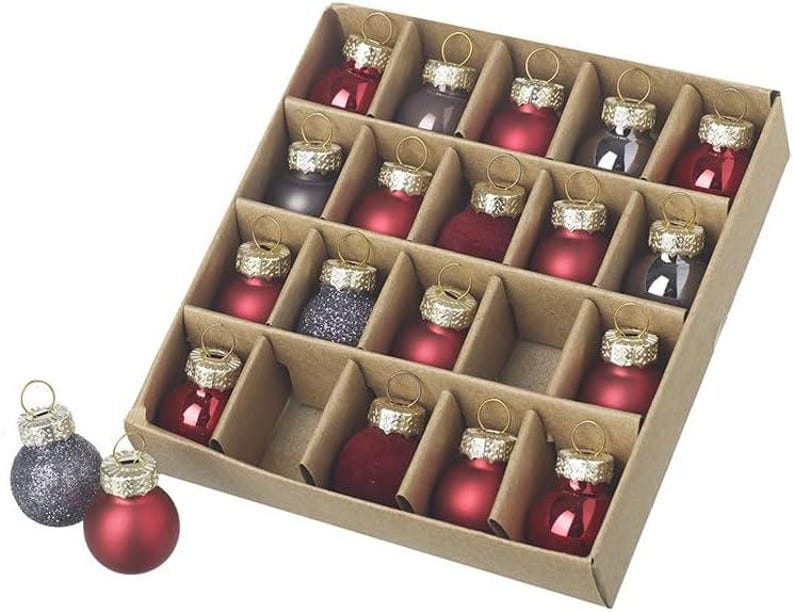 Miniature Glass Christmas Baubles: Gold, Red, Grey Scandi Ornaments for ...