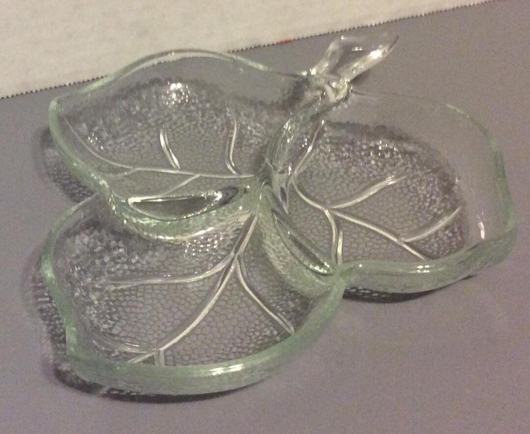 Glassware ~ Vintage Maple Leaf Shaped Glass Candy Dish With Texture - Etsy
