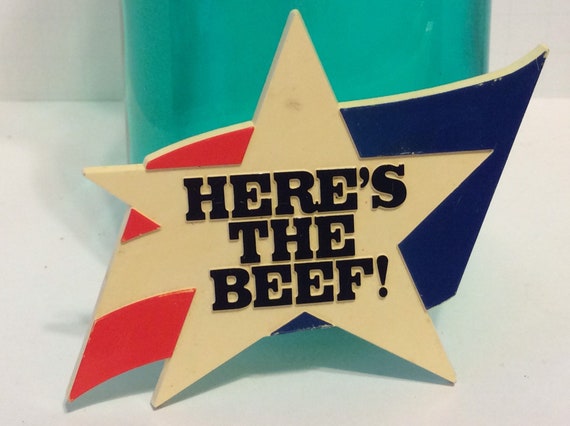 Button ~ “HERE'S THE BEEF” ~ Vintage Collectible Pin … - Gem