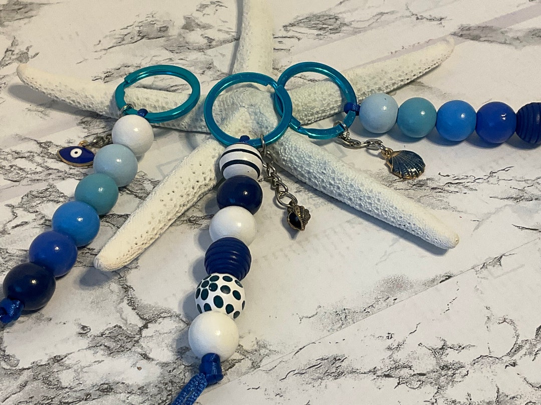 Ocean Blue Wooden Beaded Key Rings - Etsy
