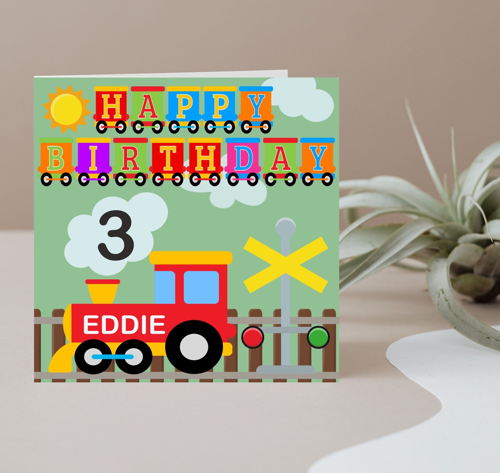 Personalised Train Birthday Card Customised Card Train Birthday Safety ...