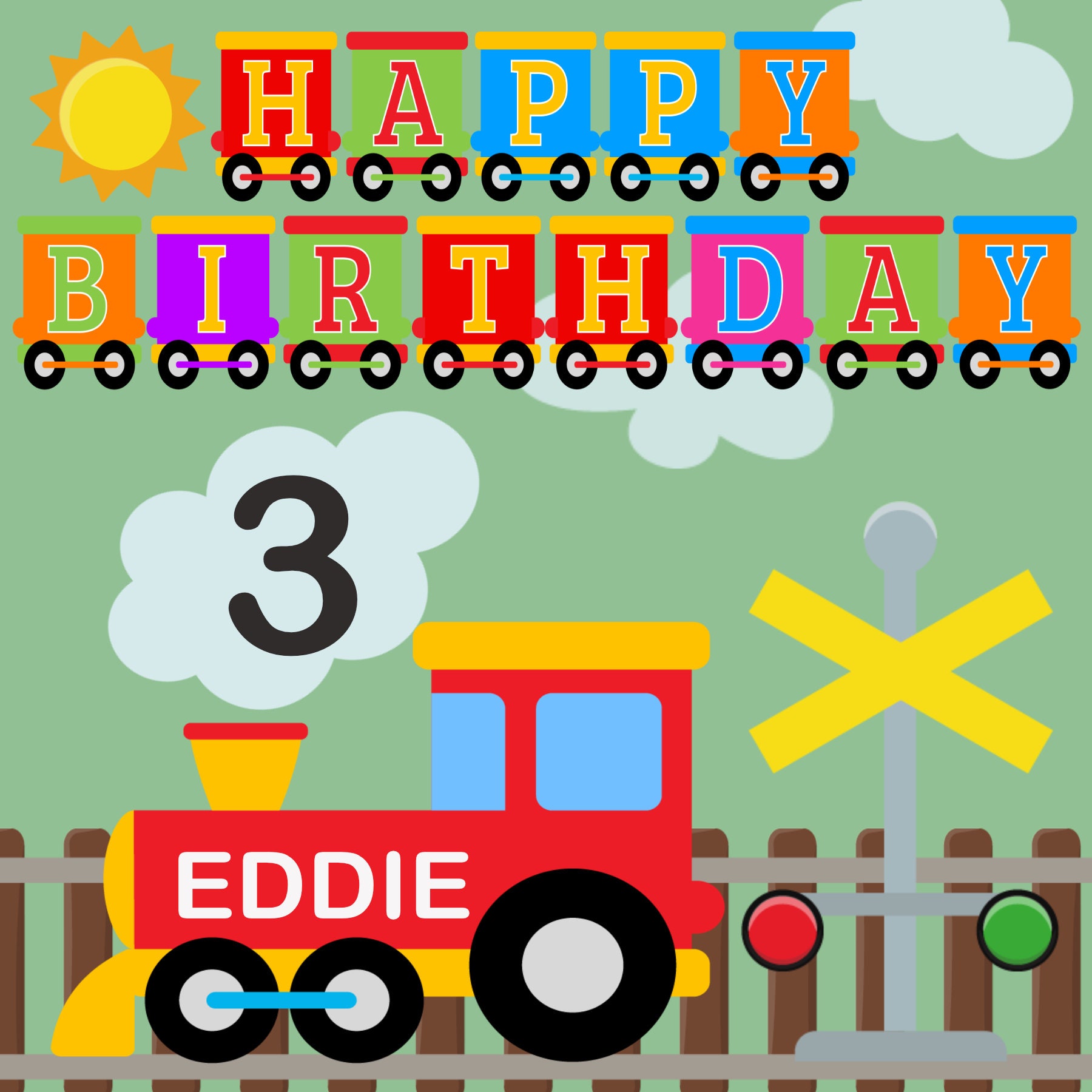 Personalised Train Birthday Card Customised Card Train Birthday Safety ...