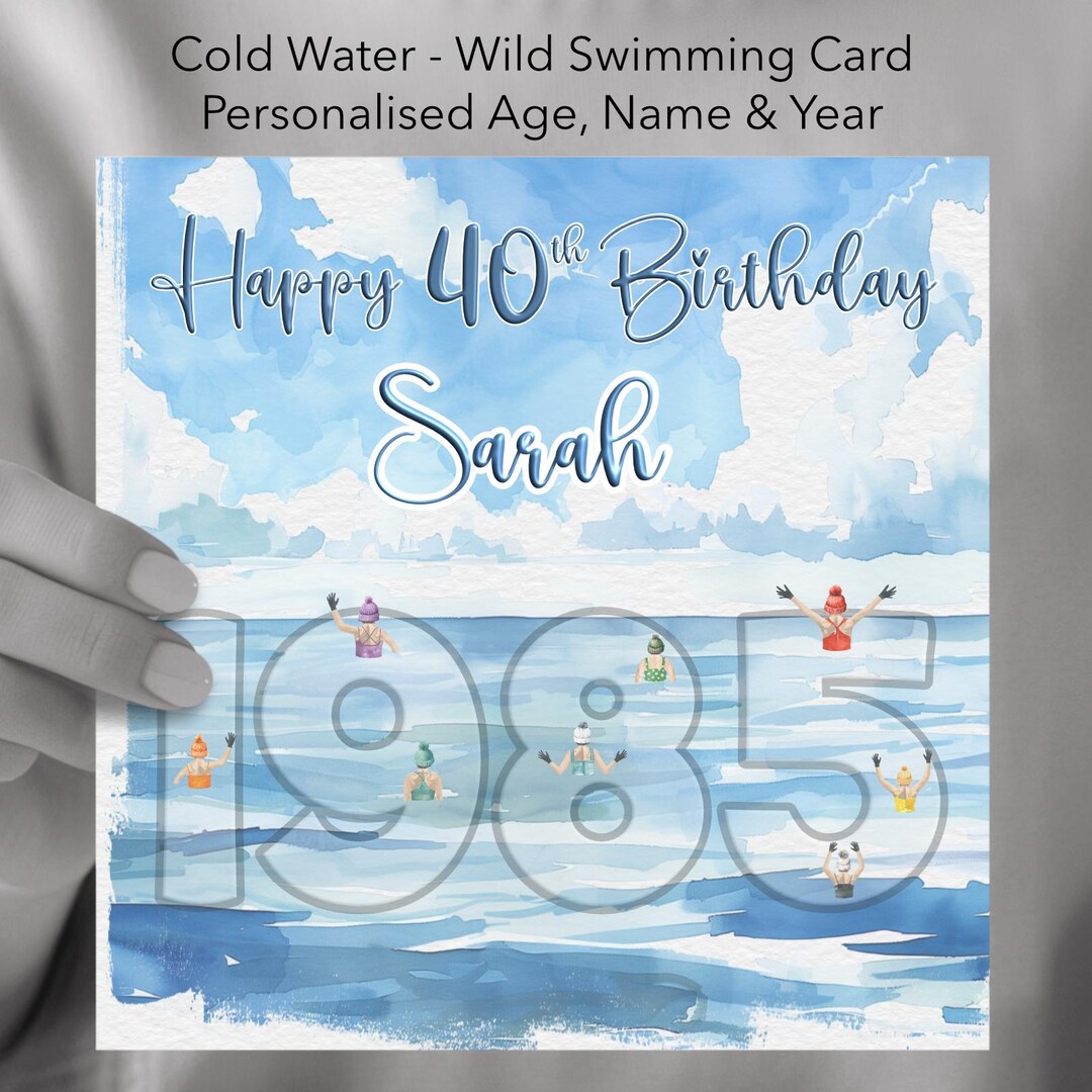 Personalised Wild Swimming 40th Birthday Card or Tumbler - Etsy