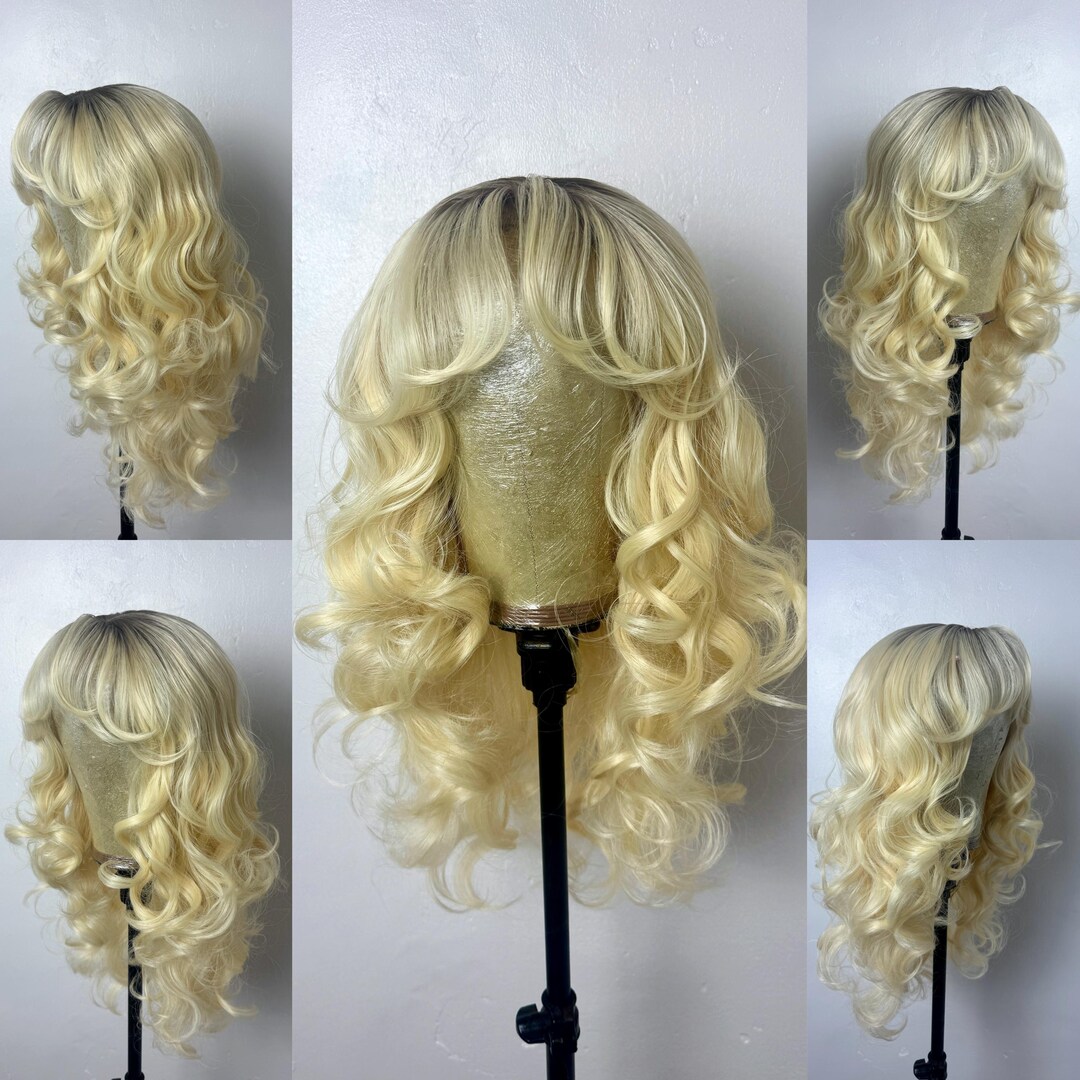 Blonde Curtain Bangs Wig, 613 Lace Front Wig, Layered Blowout Wig, Soft ...
