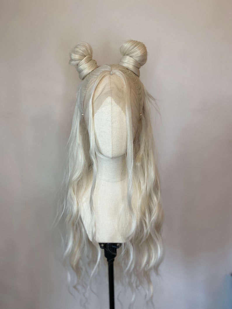 Platinum Blonde Mermaid Waves Lace Front Wig Space Buns Cosplay ...