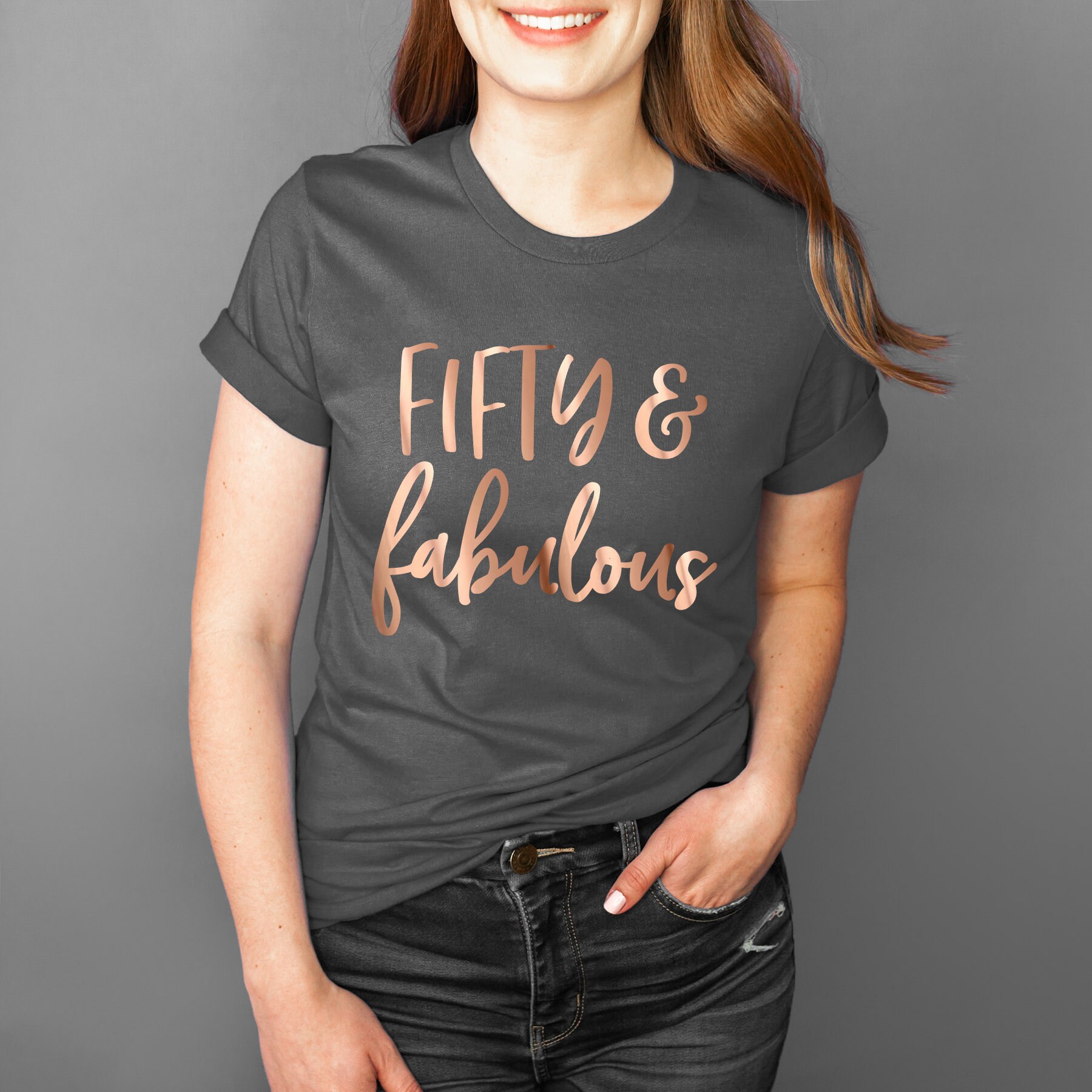 50th Birthday Shirt Fifty And Fabulous Unisex Crew Neck T Etsy