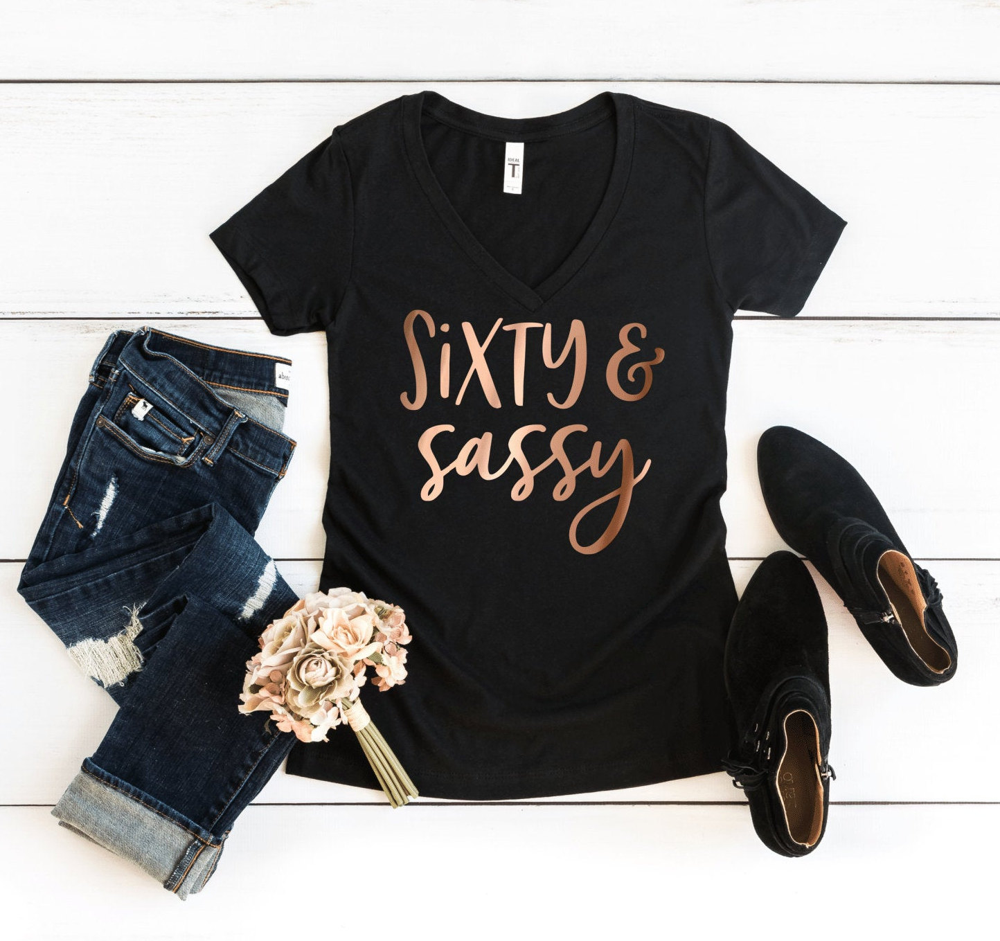 60th Birthday Shirt Sixty And Sassy Womens Fitted V Neck Etsy