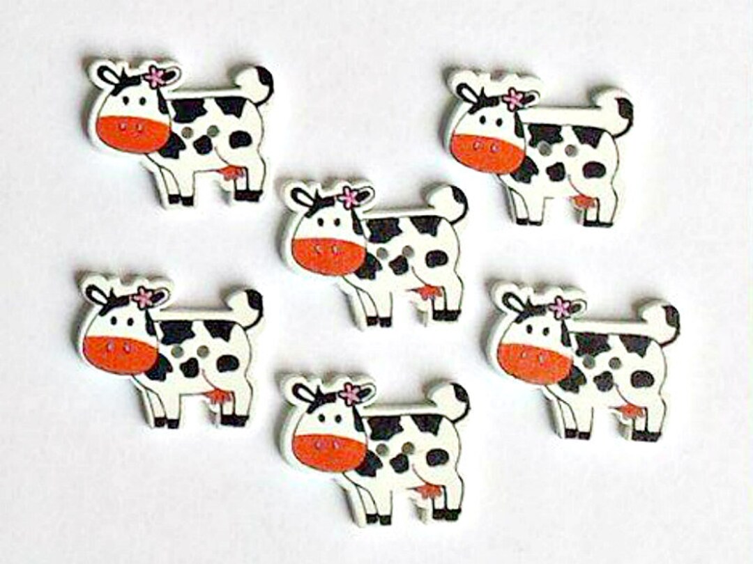 6 Cow Buttons Orange Cow Buttons Wooden Buttons Quilting Sewing Animal ...