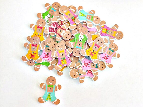 6 Gingerbread Man Buttons Wooden Buttons Christmas Buttons - Etsy