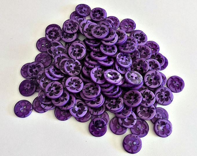 20 Deep Purple Buttons Transparent Buttons Pattern Flower Sewing ...