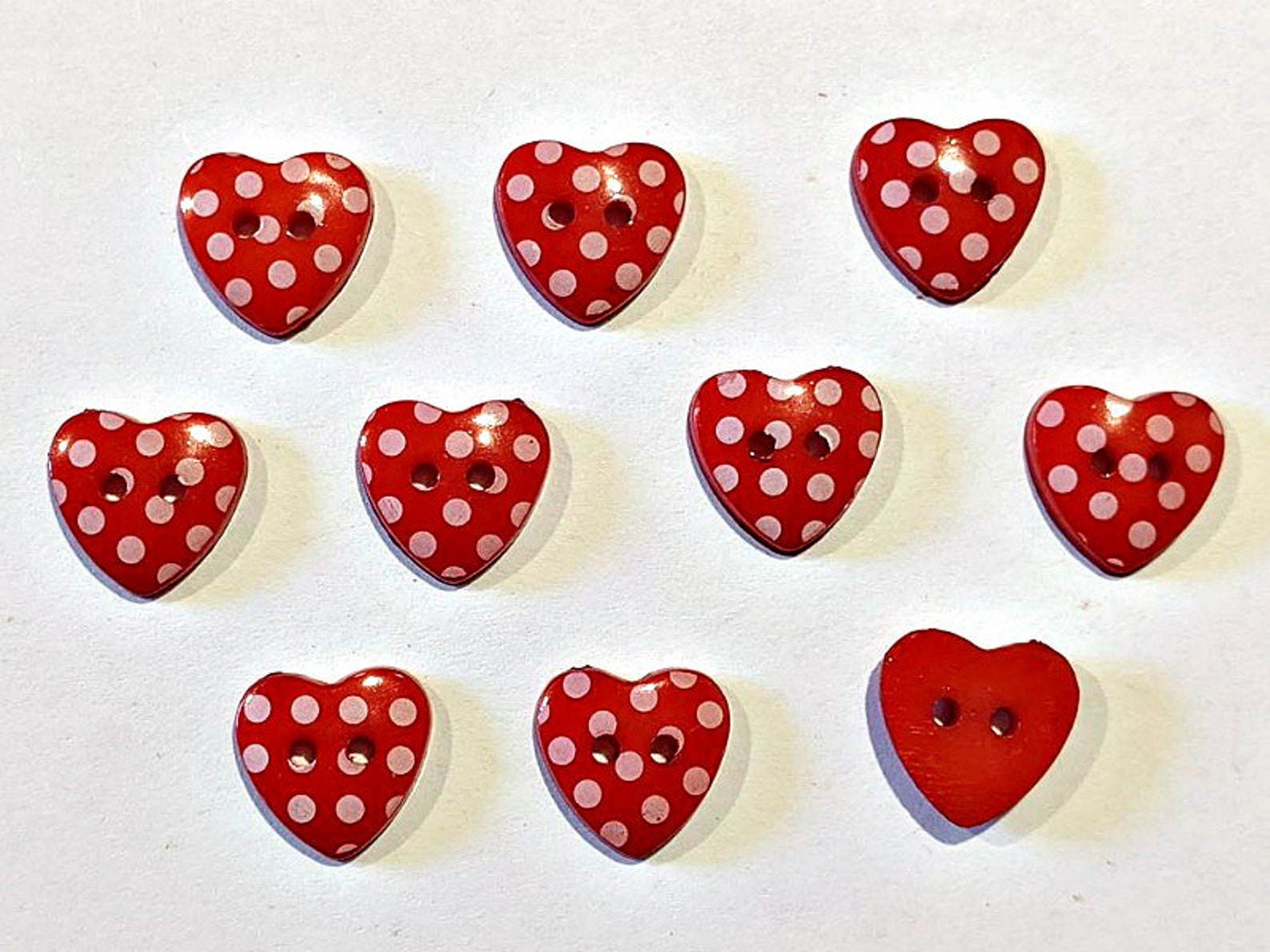 10 Red Heart Buttons Polka Dot Heart Buttons Dotted Heart | Etsy